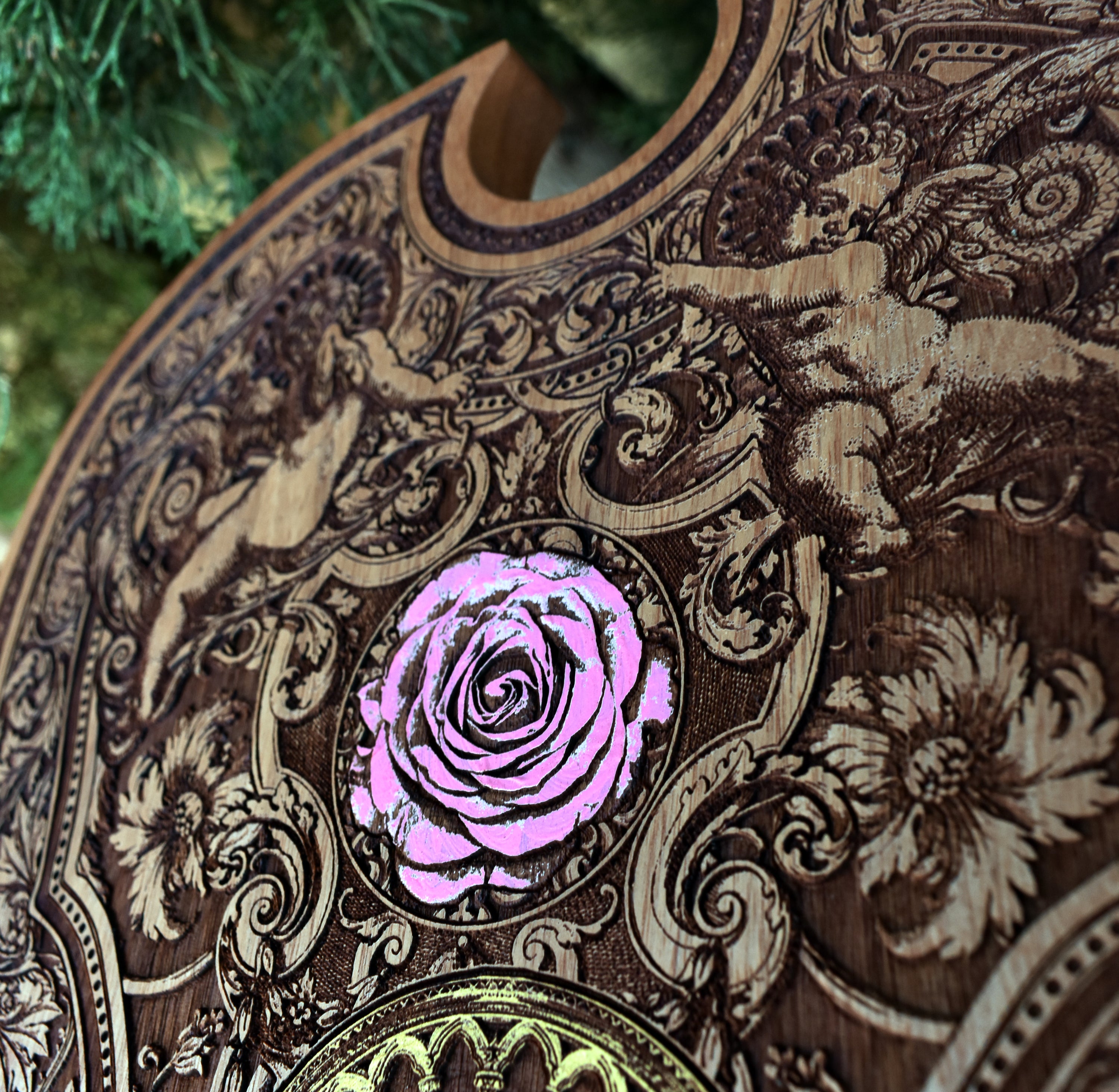 Handmade Cedar Wood Violin-Shaped Gothic Clock - Functional & Hand-Painted with Unique Artwork ...
