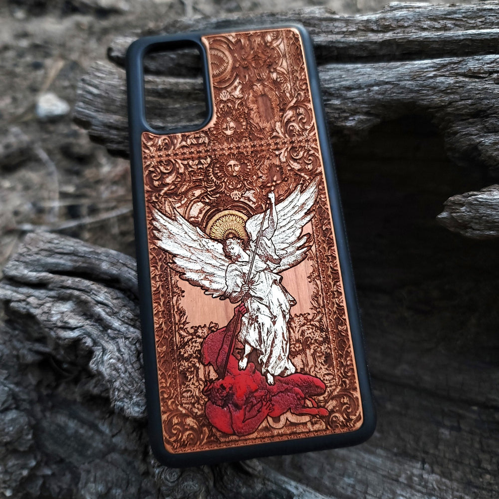 St. Michael Archangel Wood Phone Case - Hand-Painted & Laser Engraved ...