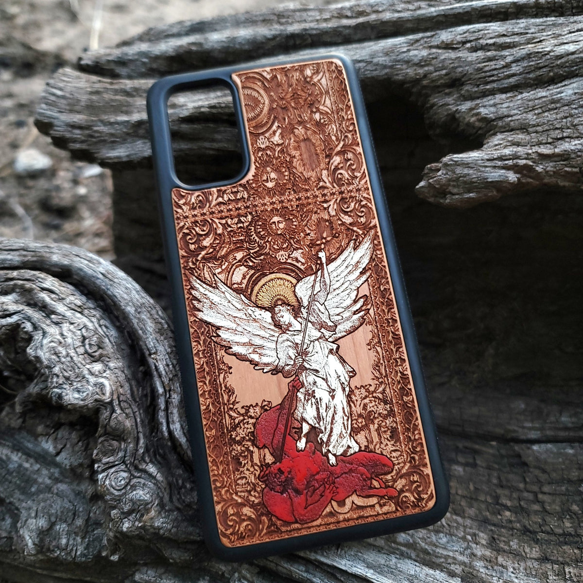 St. Michael Archangel Wood Phone Case - Hand-Painted & Laser Engraved ...