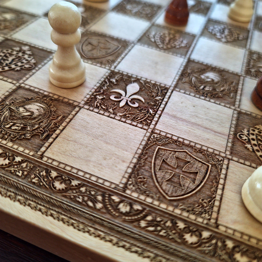 Handmade Medieval Knight Wooden Chessboard – Engraversdungeon