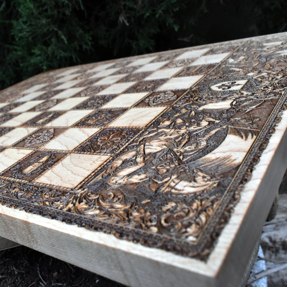 Handcrafted War-Themed Chessboard – Laser Engraved Wood, 5-Year ...