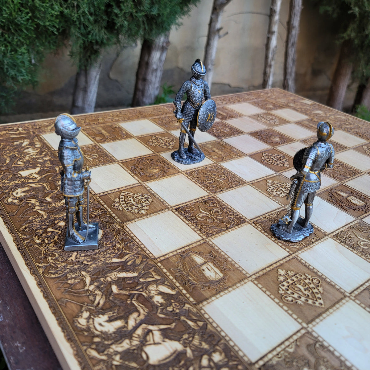 Handmade Medieval Tournament Chessboard – Laser Engraved Stained Wood ...
