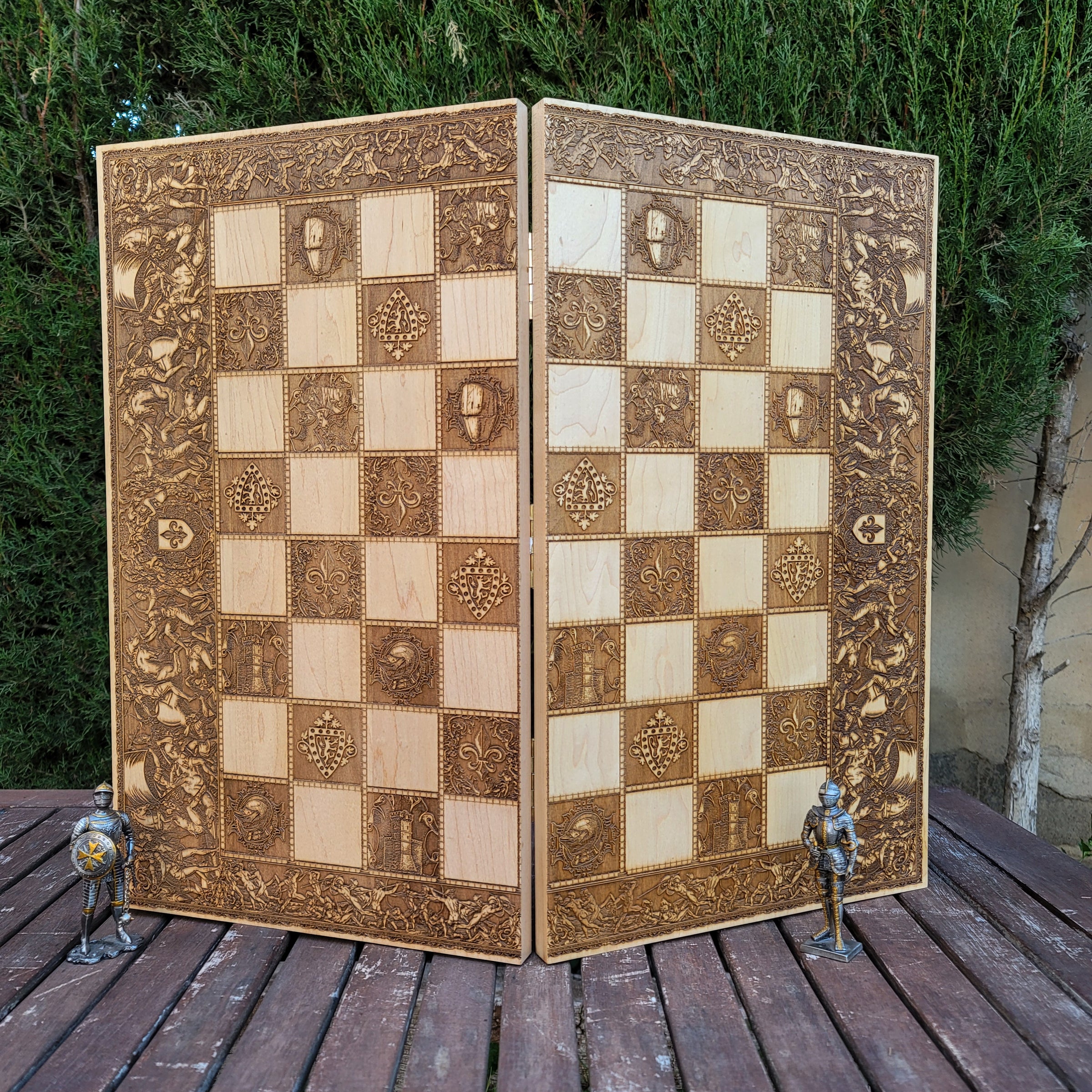 Handmade Medieval Tournament Chessboard – Laser Engraved Stained Wood ...