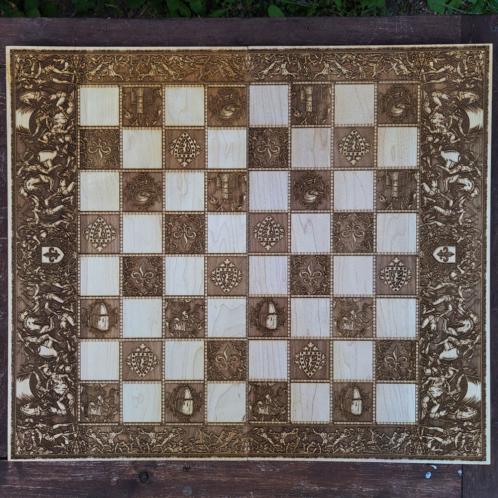 Handmade Medieval Tournament Chessboard – Laser Engraved Stained Wood ...