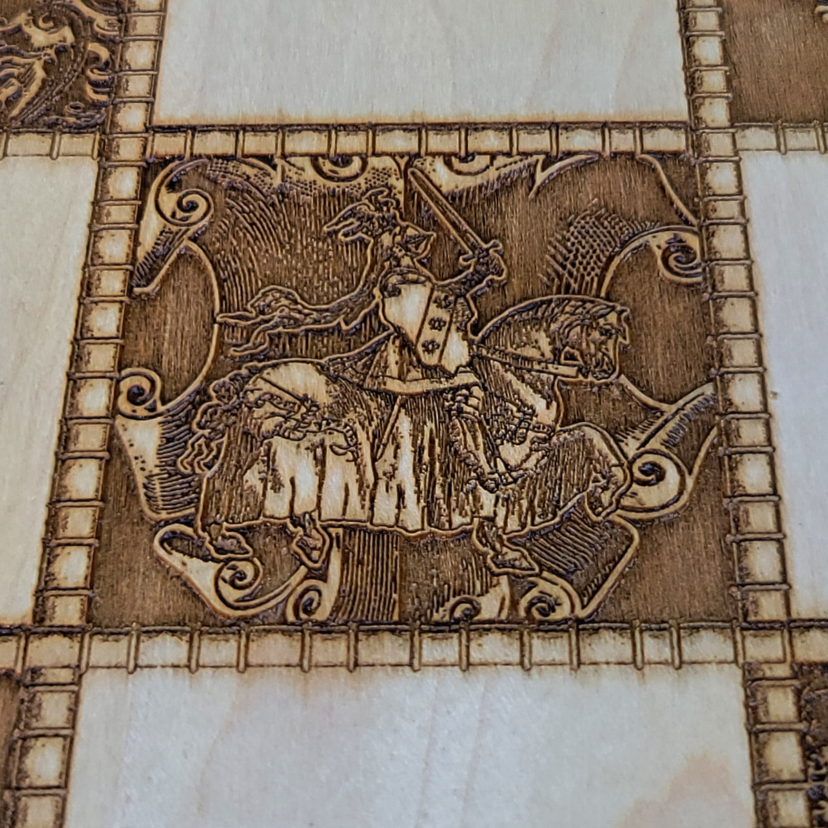 Handmade Medieval Tournament Chessboard – Laser Engraved Stained Wood ...