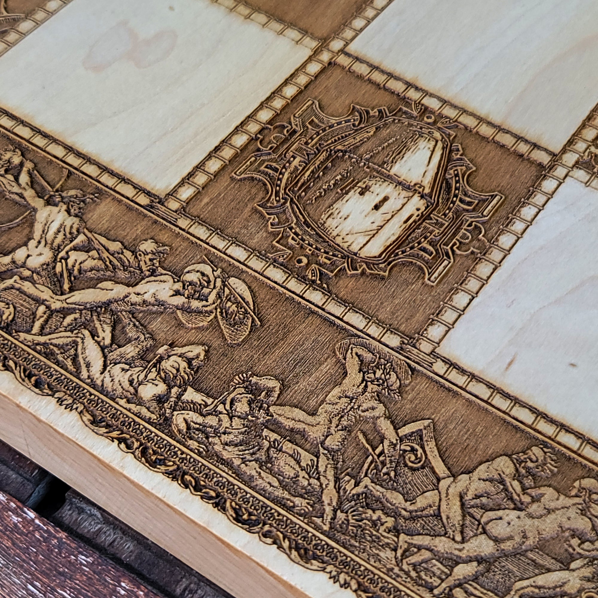 Handmade Medieval Tournament Chessboard – Laser Engraved Stained Wood ...